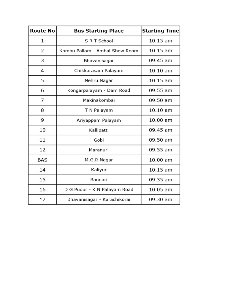 BAVN Bus Time Details | PDF