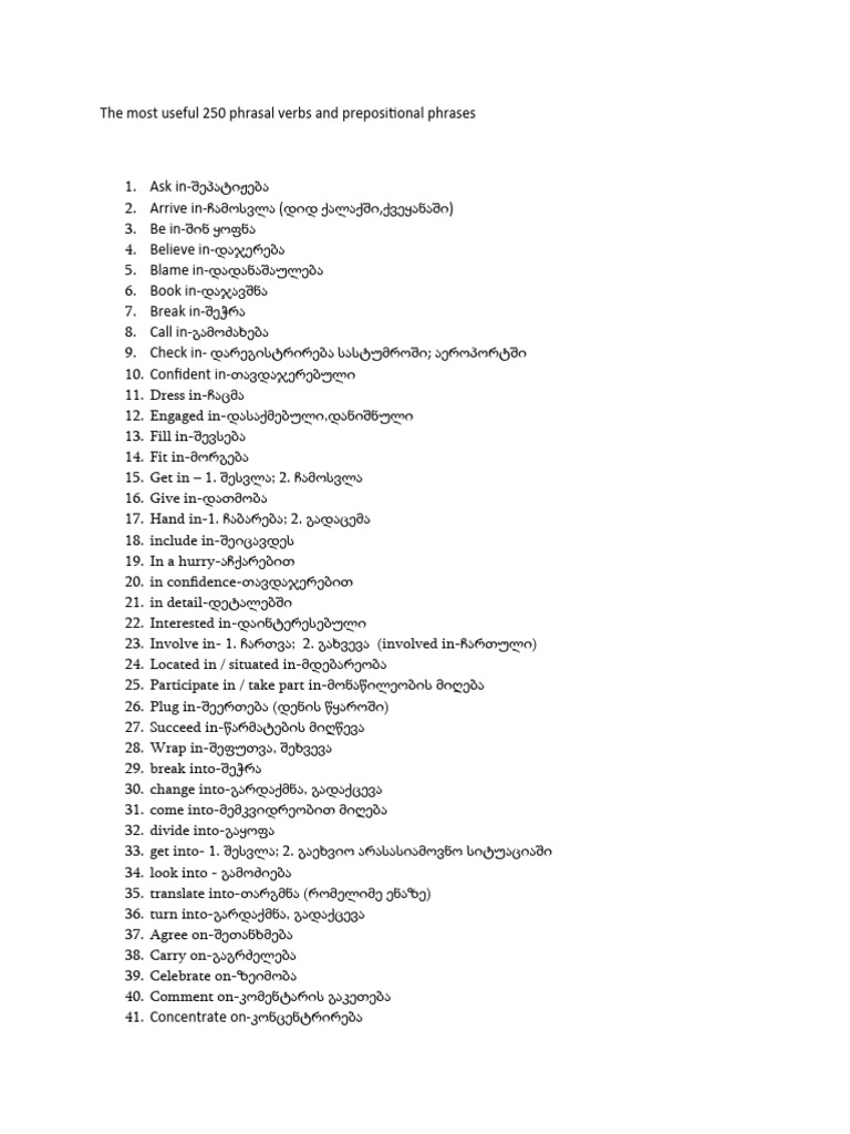 The Most Useful 250 Phrasal Verbs and Prepositional Phrases | PDF