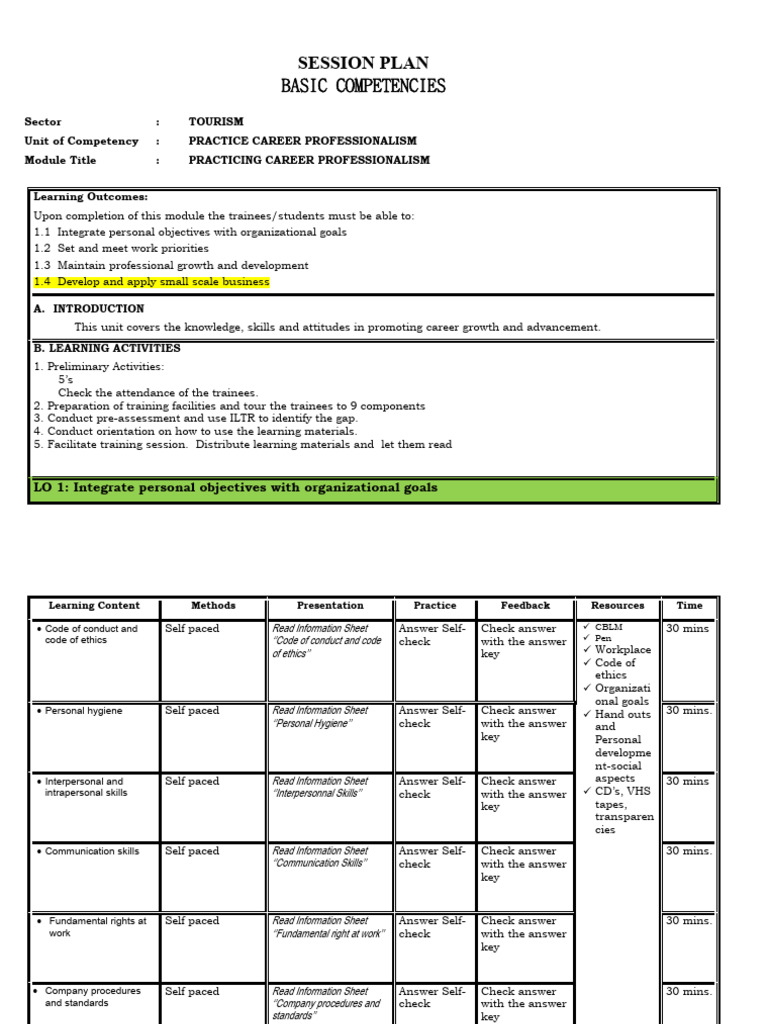 Basic Competencies Practice Career Professionalism | PDF | Information ...
