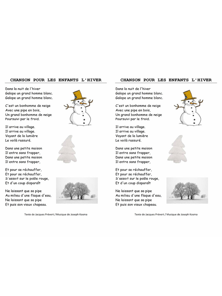 Chanson Pour Les Enfants L'hiver | PDF