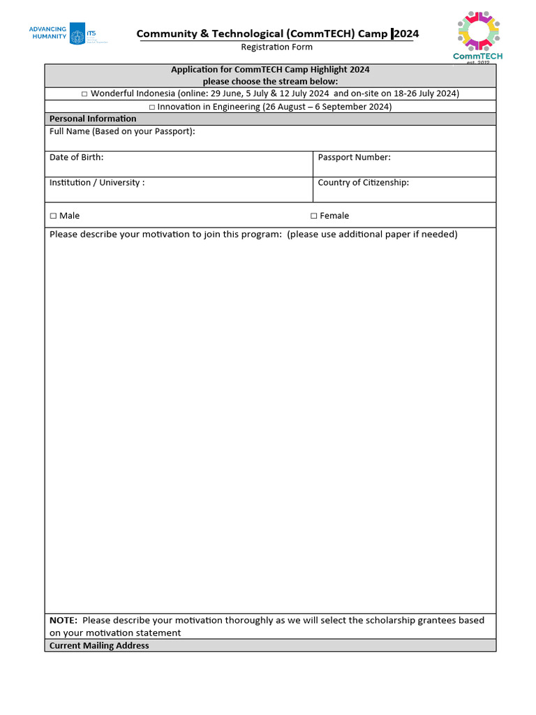 CommTECH Camp Highlight 2024 Registration Form | PDF | Zip Code CommTECH Camp Highlight 2024 Registration Form | PDF | Zip Code