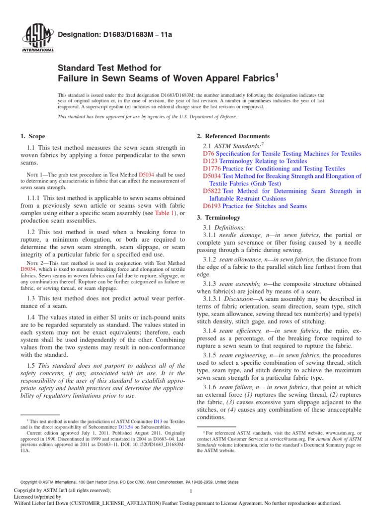 ASTM D1683 Seam Strength Testing | PDF | Sewing | Textiles