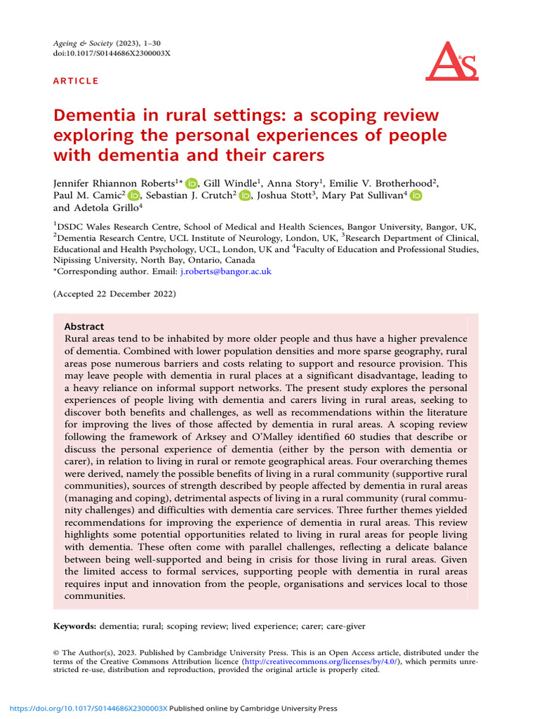 Dementia in Rural Settings A Scoping Review Exploring The Personal ...
