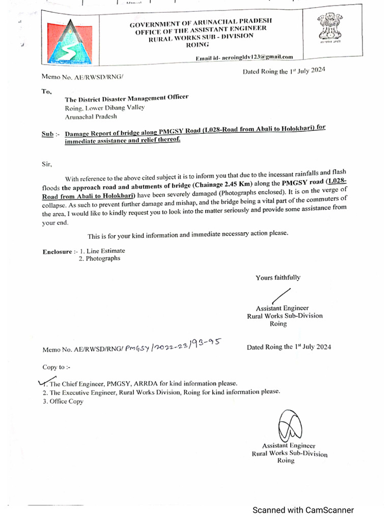 Damage Report of Bridge Along PMGSY Road Abali To Holokbari CE, ARRDA | PDF