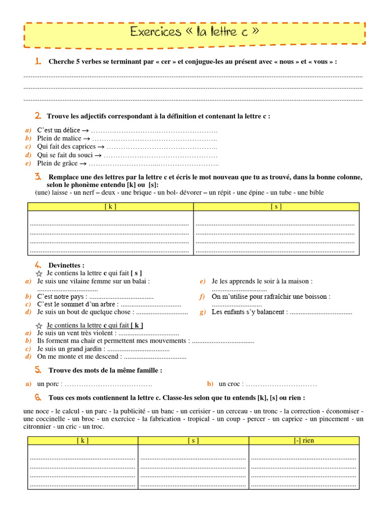 Exercices sur les lettres C et G | PDF