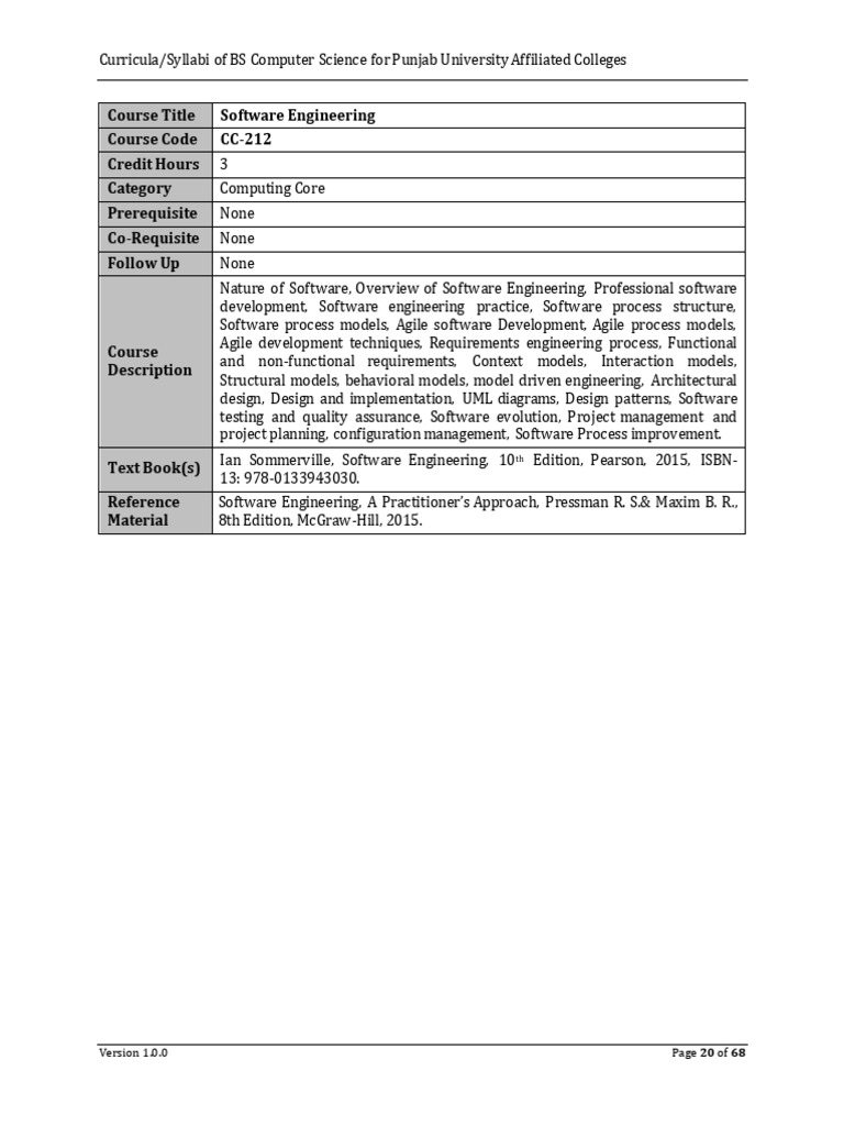 BS CS Software Engineering Syllabus | PDF | Computers