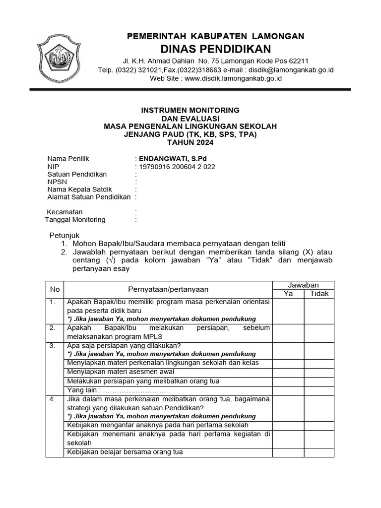 Instrumen Monev MPLS-1 | PDF | Karier & Perkembangan