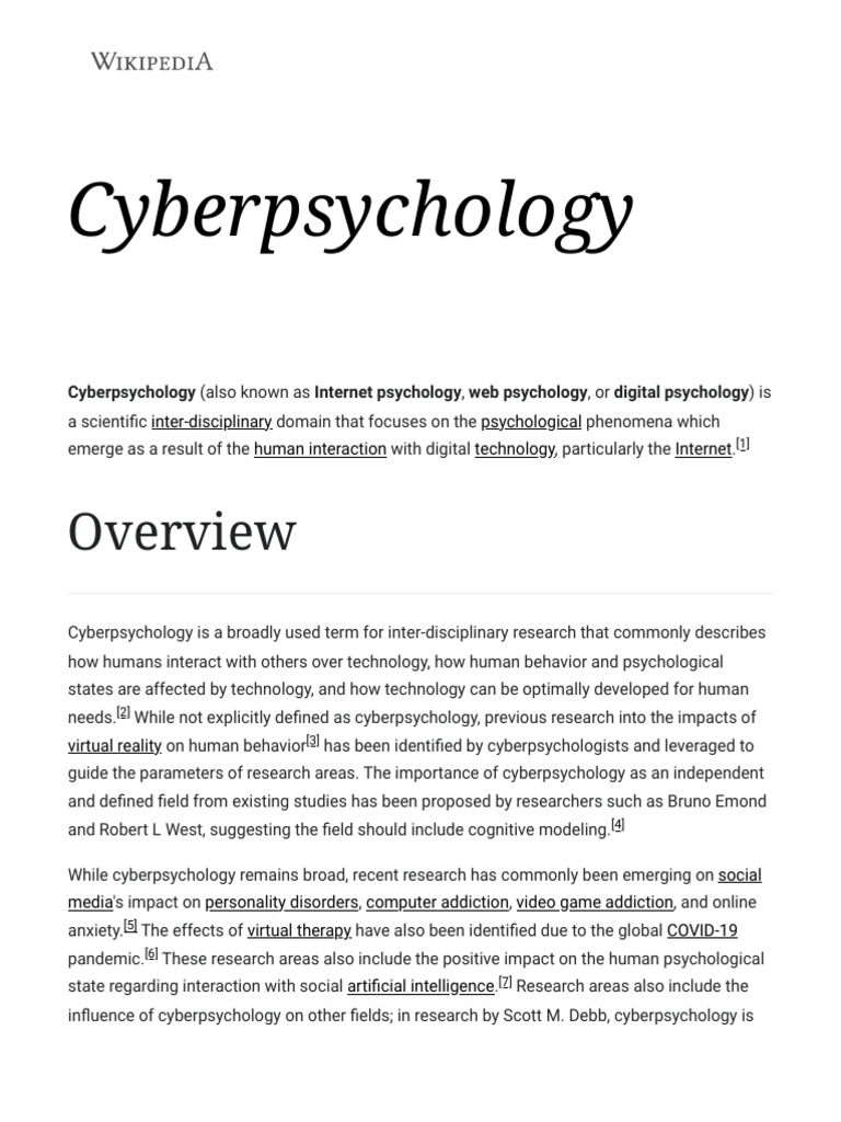 Cyberpsychology - Wikipedia | PDF | Psychological Concepts ...