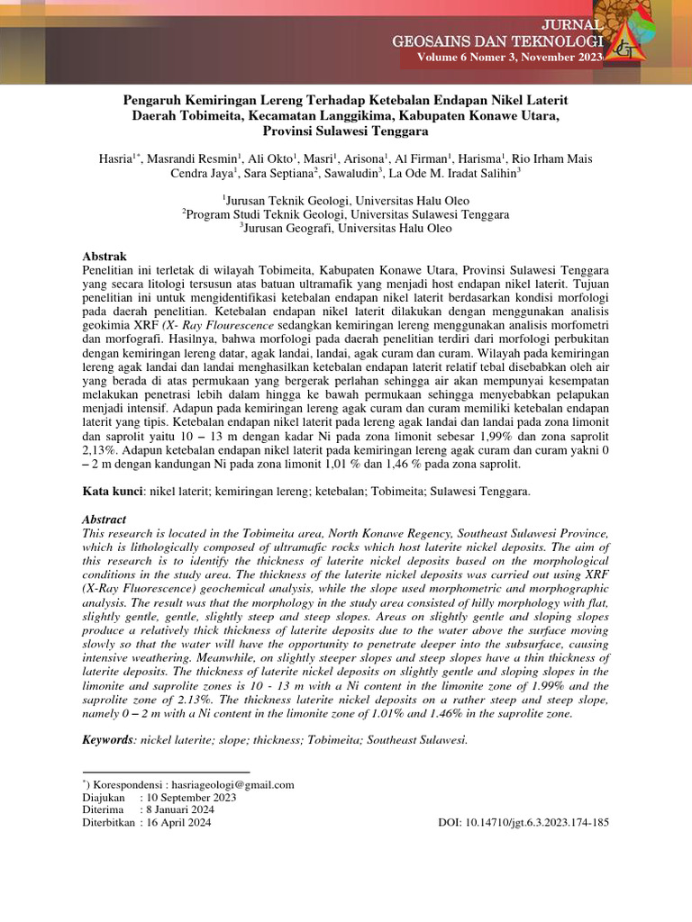 Pengaruh Kemiringan Lereng Terhadap Ketebalan Endapan Nikel Laterit | PDF