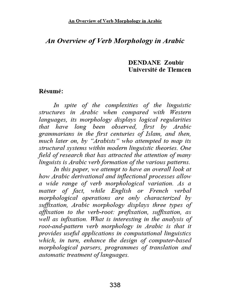 An Overview Of Verb Morphology In Arabic Pdf Morphology