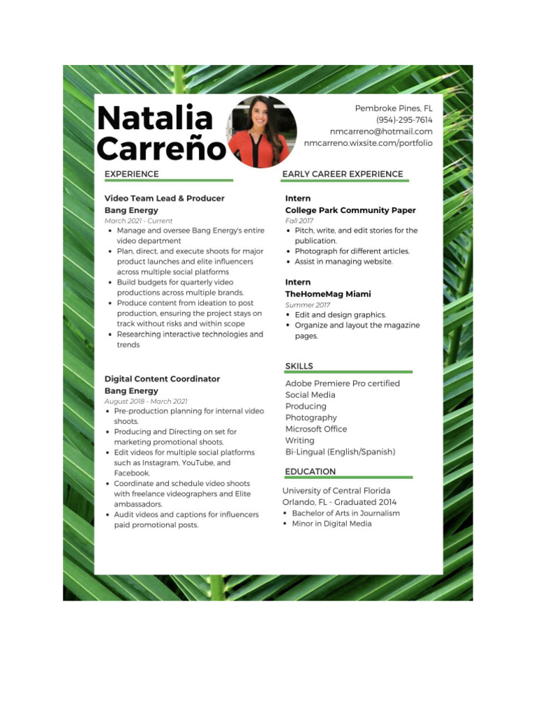Natalia Carreno 2021 Resume | PDF