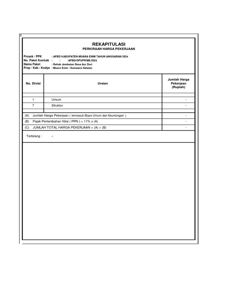 BOQ Rehab Jembatan Desa Aur Duri | PDF