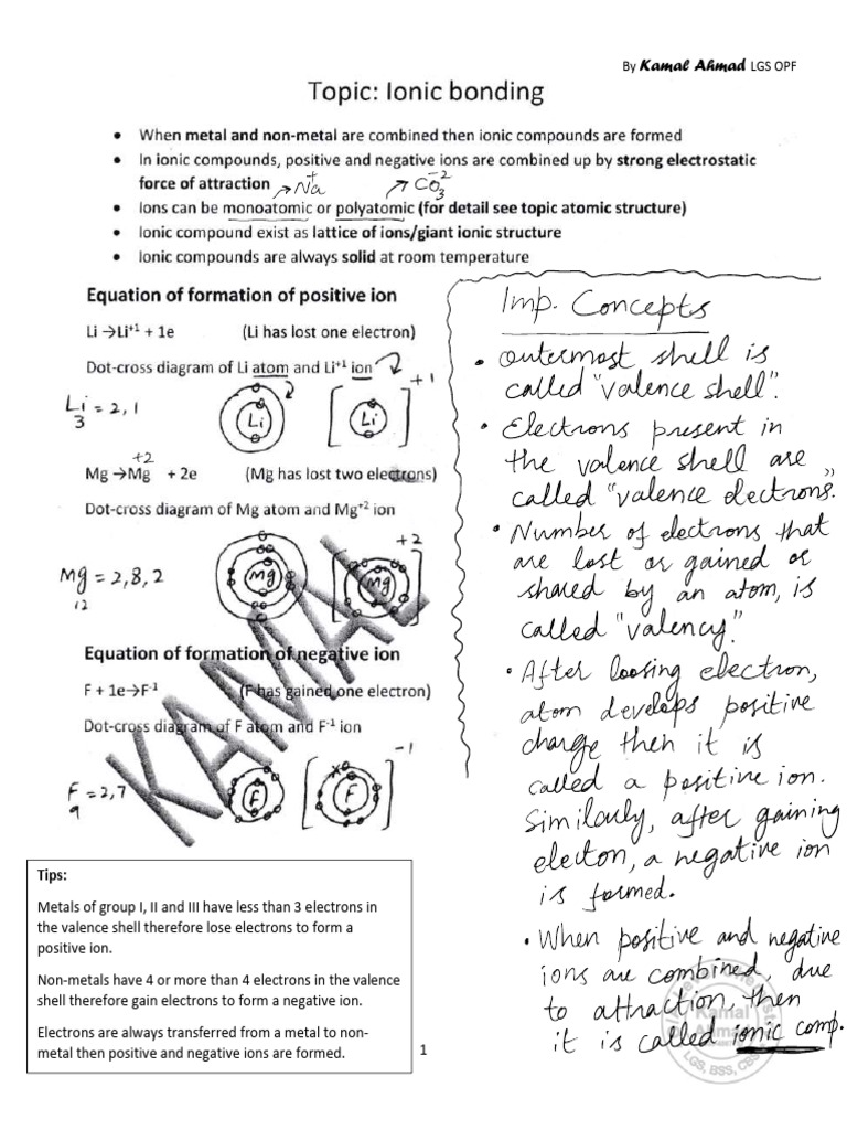 Ionic And Covalent Bonding Ol Notes 1 Pdf Ionic Bonding Chemical Bond
