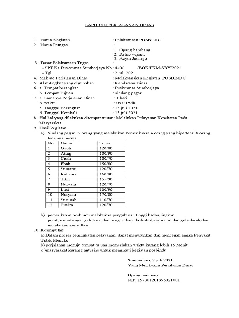 Laporan Perjalanan Dinas 1 | PDF | Sains & Matematika