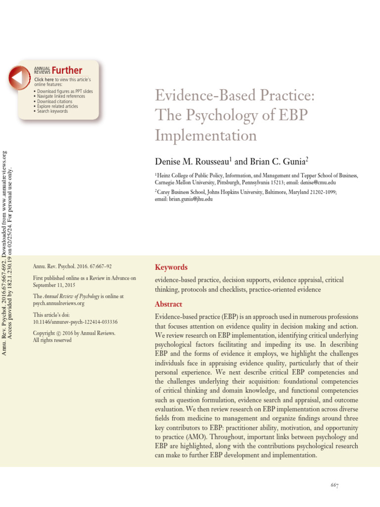 Evidence-Based Practice: The Psychology of EBP Implementation | PDF ... Evidence-Based Practice: The Psychology of EBP Implementation | PDF ...