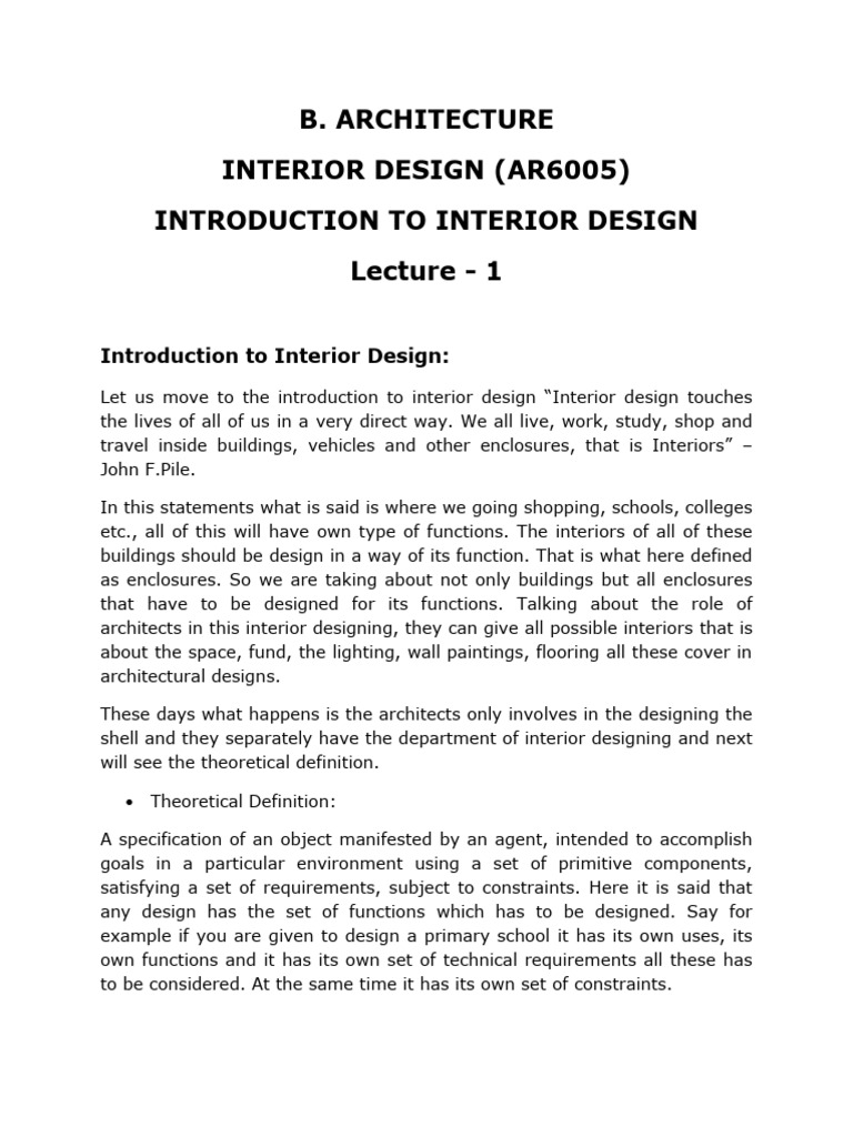 B. Architecture Interior Design (Ar6005) Introduction To Interior ...