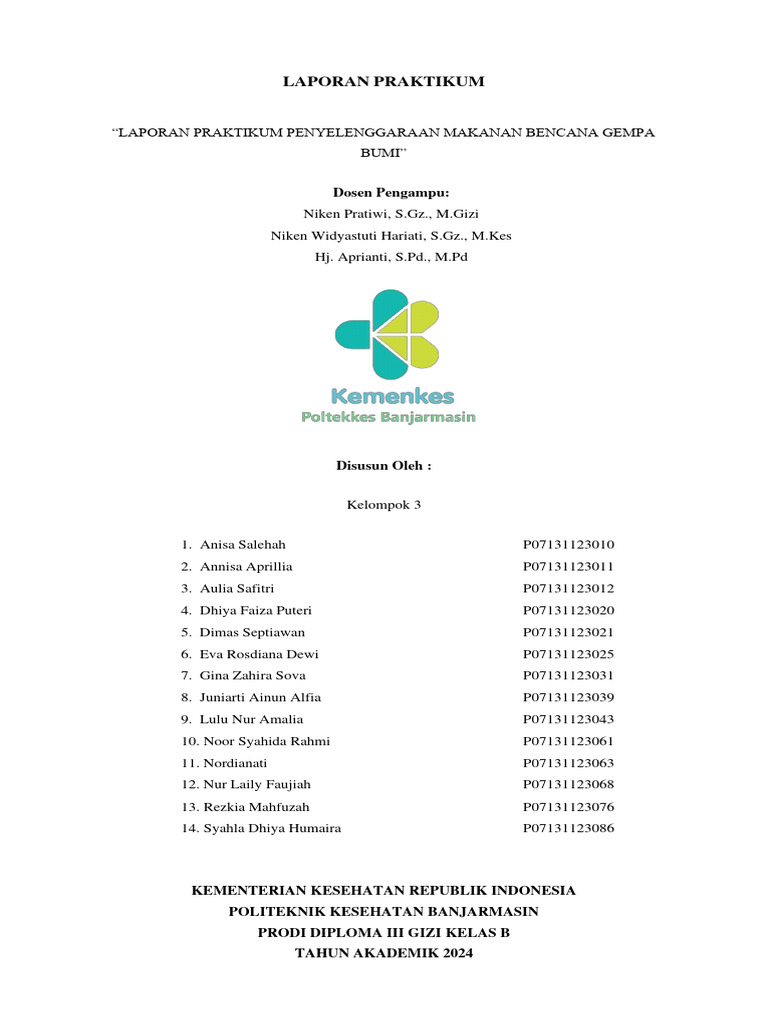 PKKB KELOMPOK 3 - Laporan Praktikum Penyelenggaran Makanan | PDF