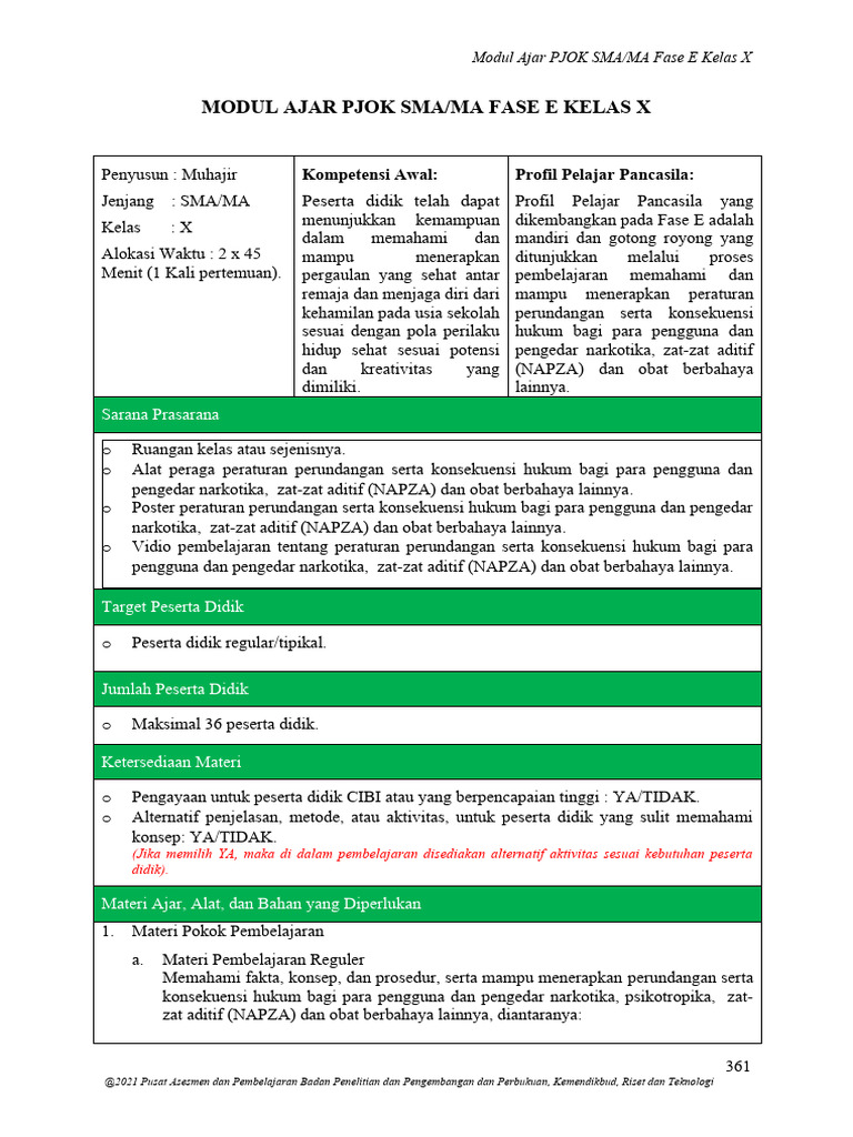 14 Modul Ajar Peraturan Narkoba - 27 - 07 - 2021 - Oke | PDF | Sains & Matematika
