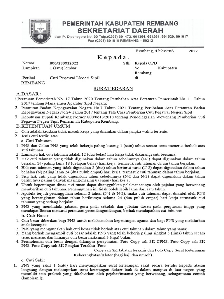Panduan Cuti PNS di Rembang | PDF | Pengelolaan Keuangan & Uang