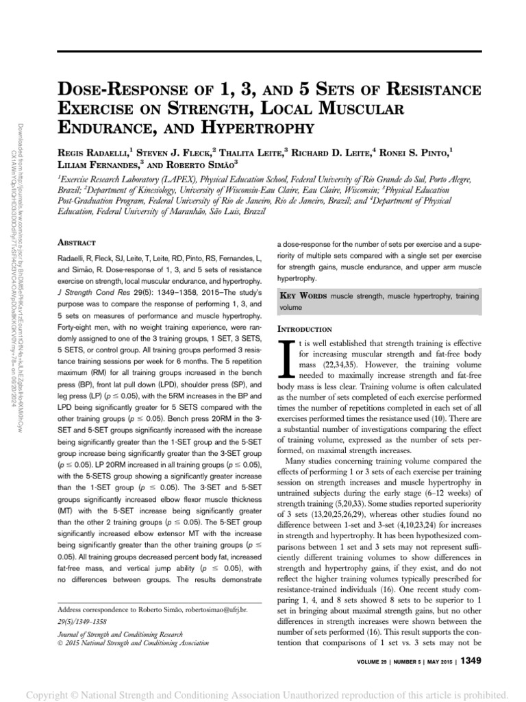 Dose Response of 1, 3, and 5 Sets of Resistance.25 | PDF | Strength ...