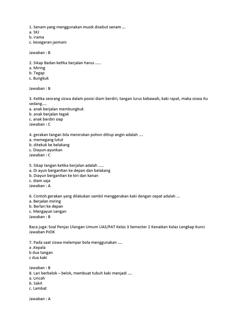 Soal Pjok Kelas 1 Semester 1 (1) Edit | PDF
