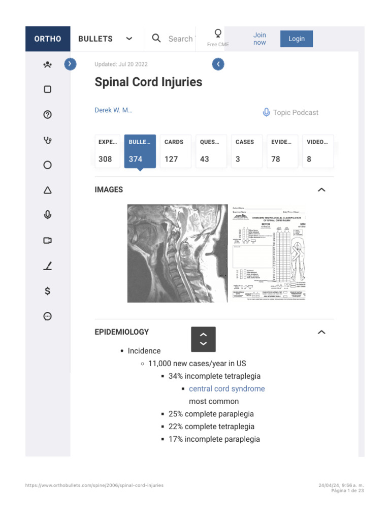 Spinal Cord Injuries - Spine - Orthobullets | PDF | Spinal Cord Injury ...