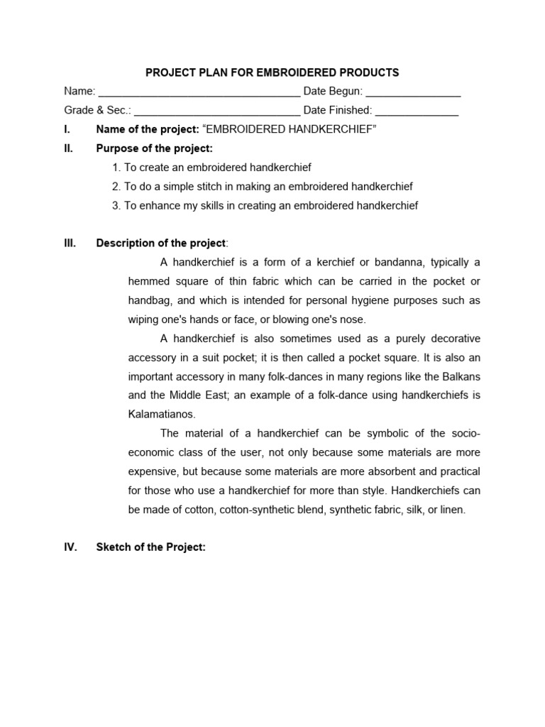 Project Plan For Embroidered Products | PDF | Embroidery | Needlework
