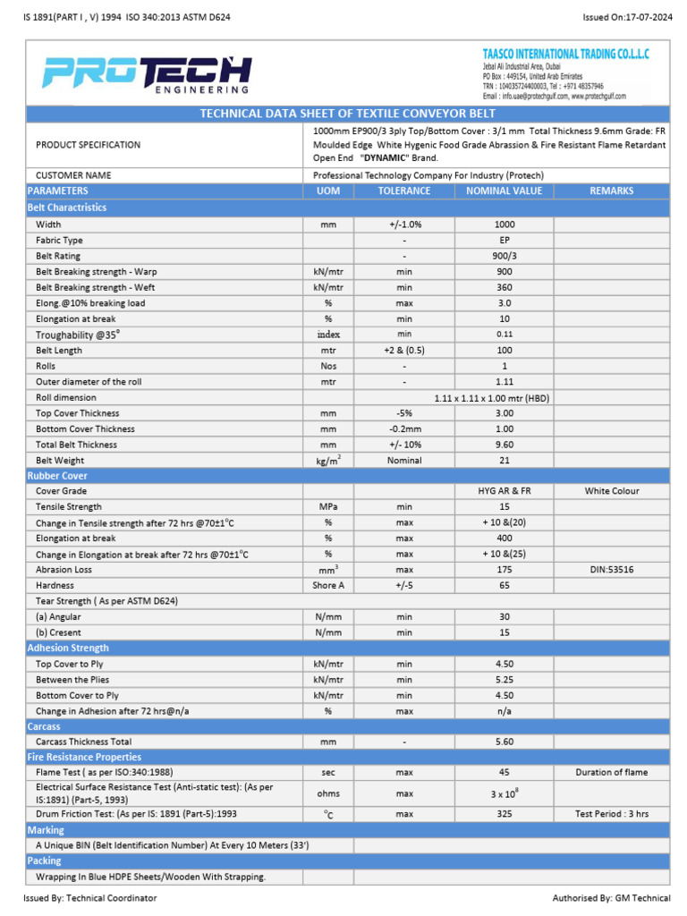 Textile Conveyor Belt Specification | PDF | Belt (Mechanical) | Textiles