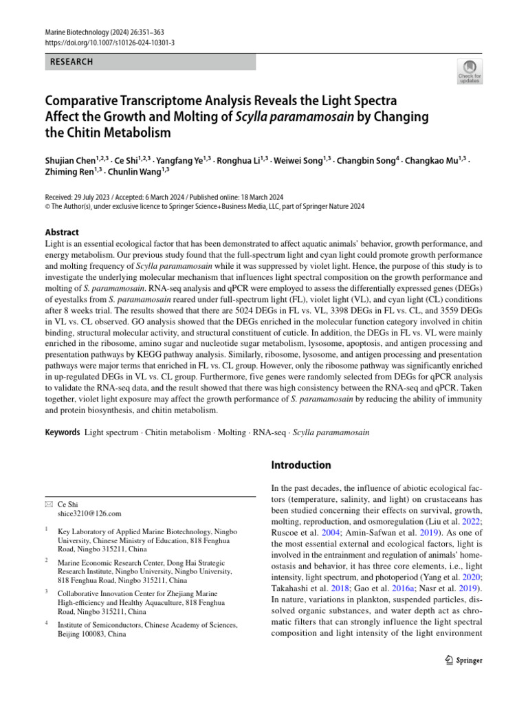 Comparative Transcriptome Analysis Reveals The Light Spectra Affect The Growth and Molting of ...
