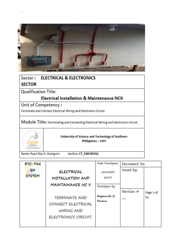 2.-CBLM Arangcon Ryan Rey | PDF | Electrical Wiring | Risk Assessment