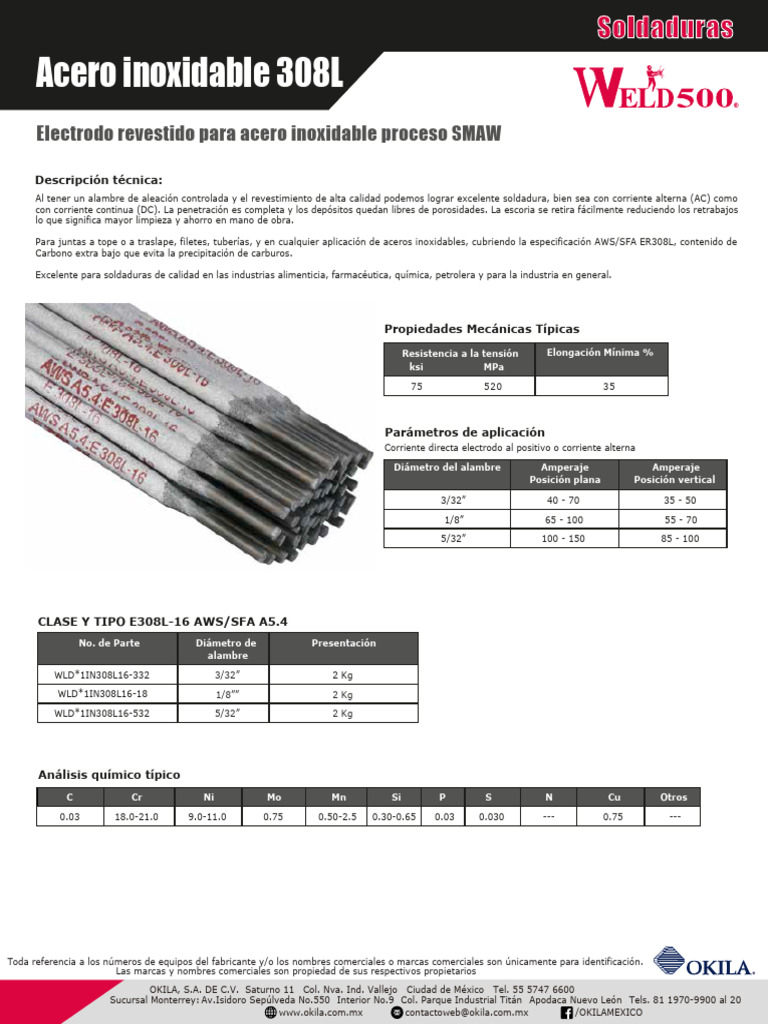 Acero Inox Electrodo 308L Web | PDF | Acero inoxidable | Soldadura