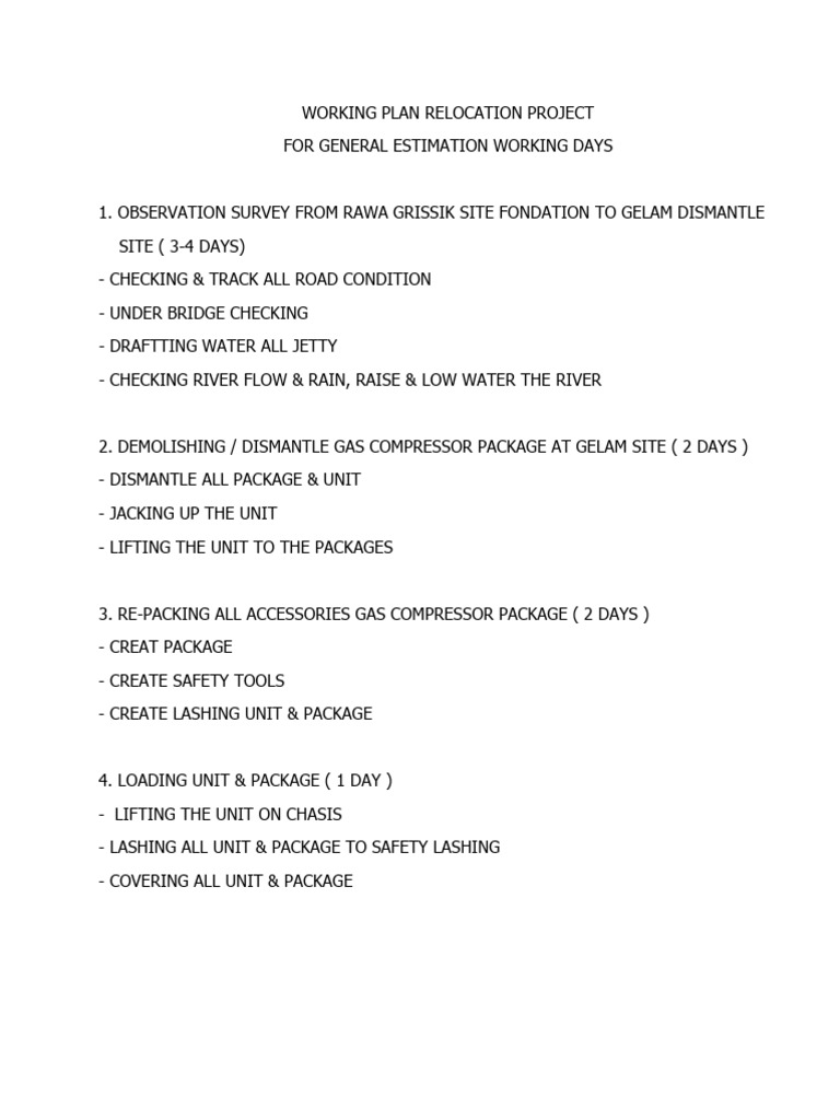 Working Plan Relocation Project | PDF