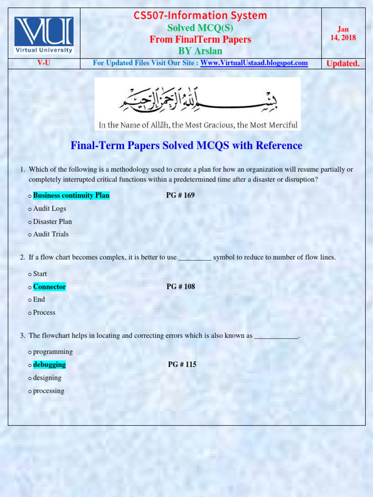 Cs507 Finalterm Mcqs With Reference Solved by Arslan | PDF | E Commerce | Computer Security