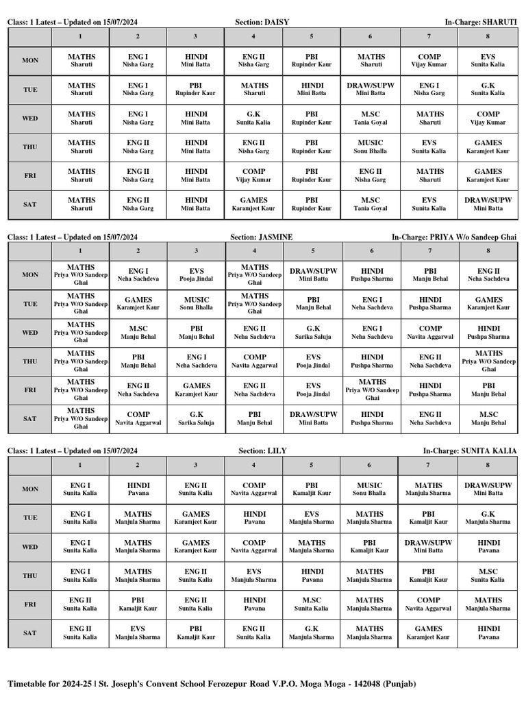 Class Timetable updated 15-07-2024 | PDF
