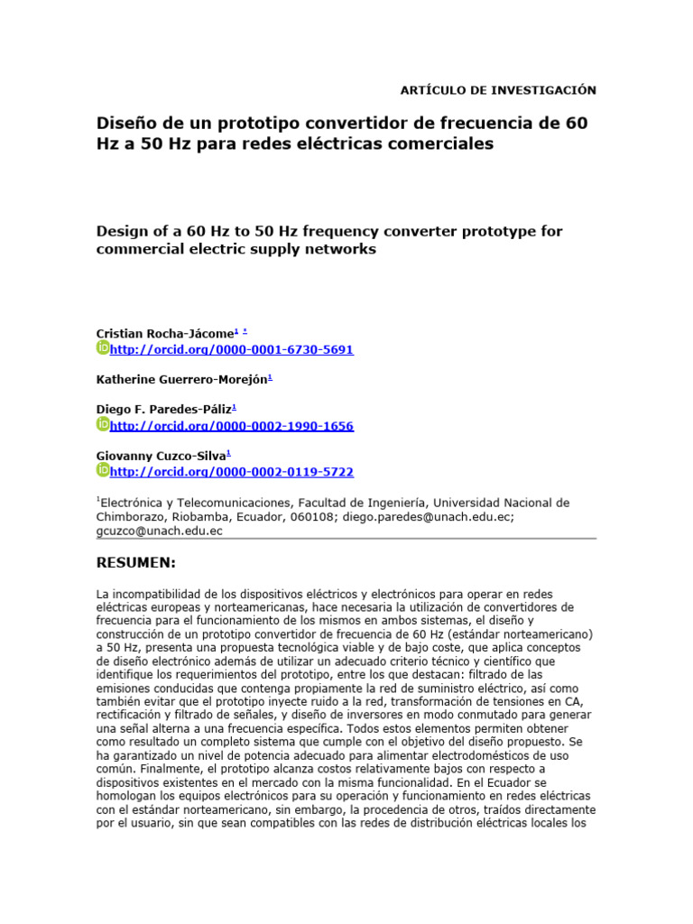 Diseño de un prototipo convertidor de frecuencia de 60 Hz a 50 Hz para redes eléctricas ...