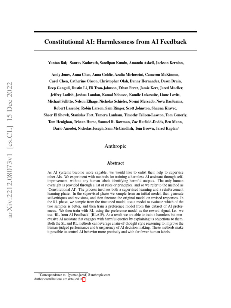 Constitutional AI Harmlessness From AI Feedback | PDF | Artificial ...