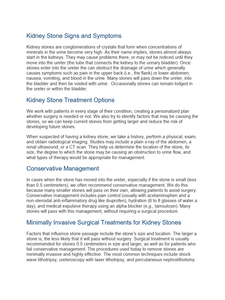 Kidney Stone Signs and Symptoms | PDF | Kidney | Medical Specialties