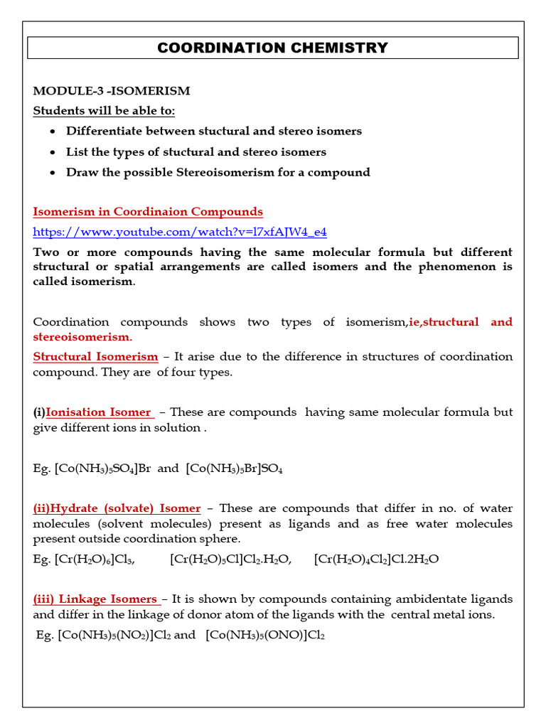 XII Coordination Module 3 | PDF | Coordination Complex | Isomer