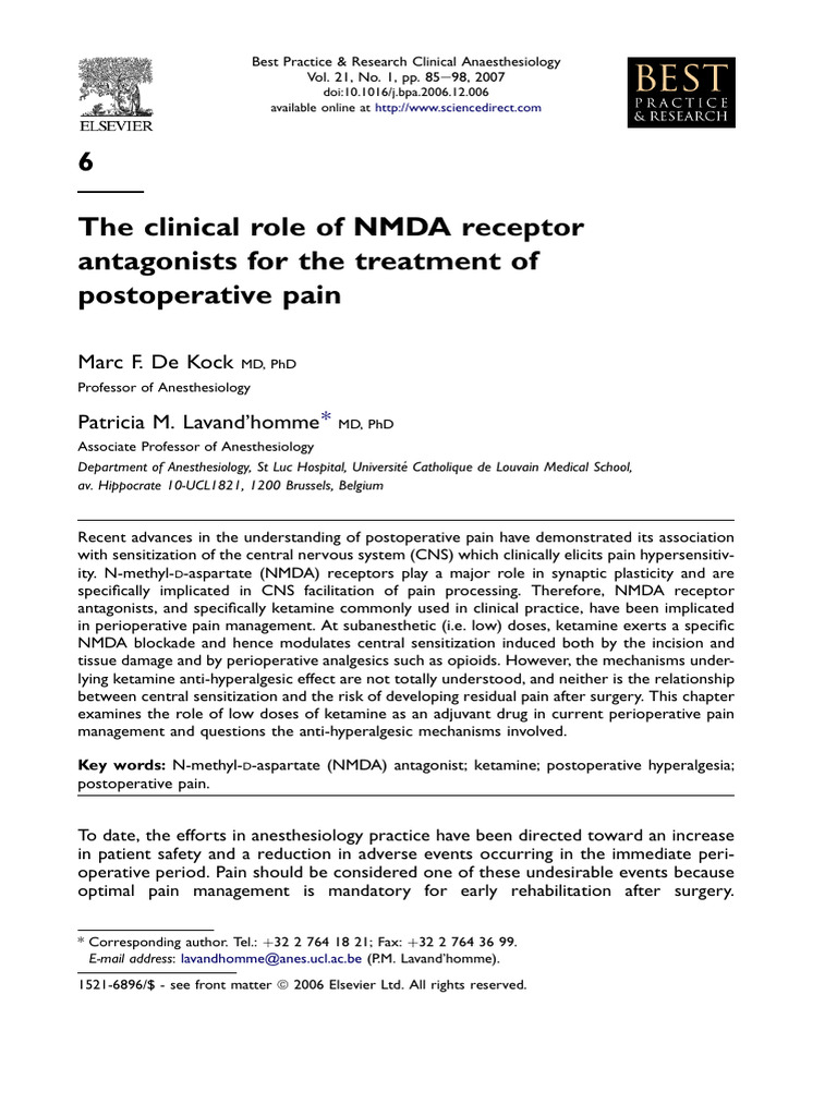 The Clinical Role of NMDA Receptor | PDF | Nmda Receptor | Pain