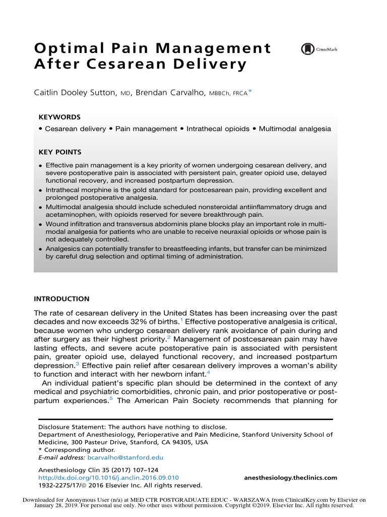 Optimal Pain Management After Cesarean Delivery | PDF | Analgesic | Opioid