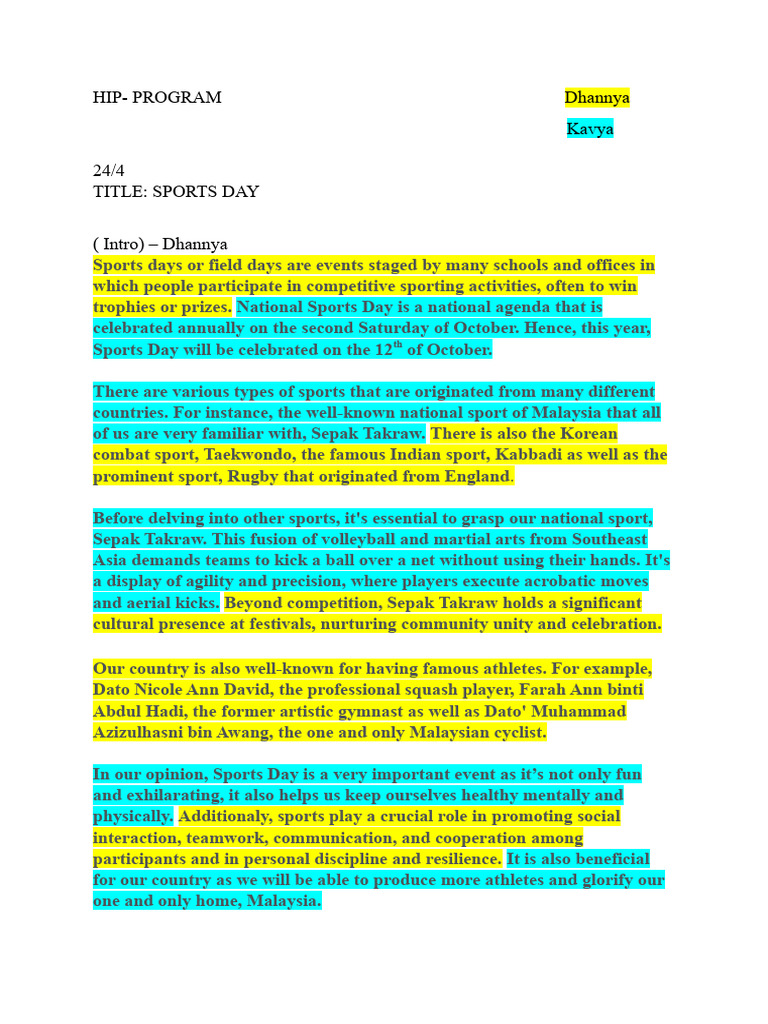 SPORTS DAY[1][1] | PDF | Sports