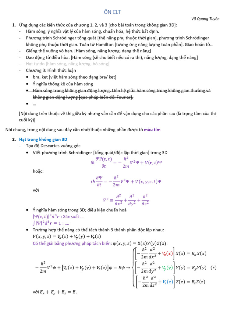Quantum Mechanics University of Science 2023 Couse Class Notes | PDF
