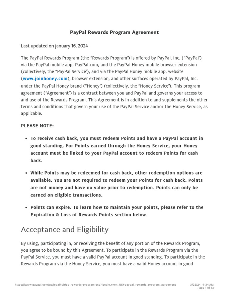 PayPal Rewards Program Agreement | PDF | Pay Pal | Credit Card
