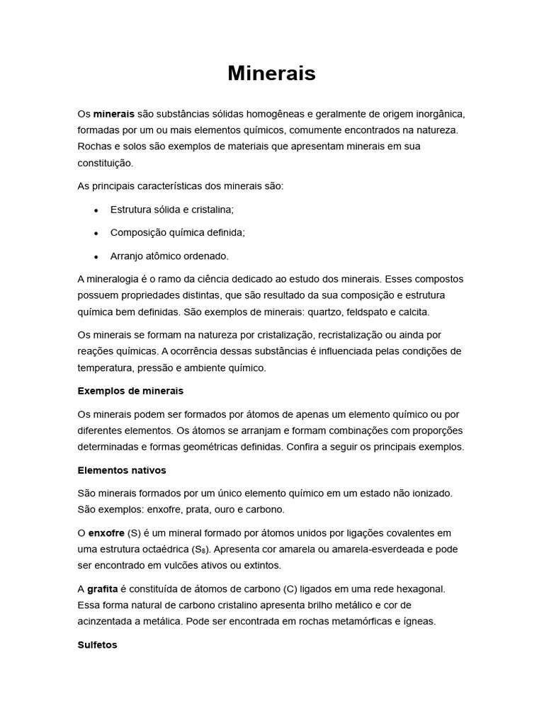 Minerais Pdf Minerais Química