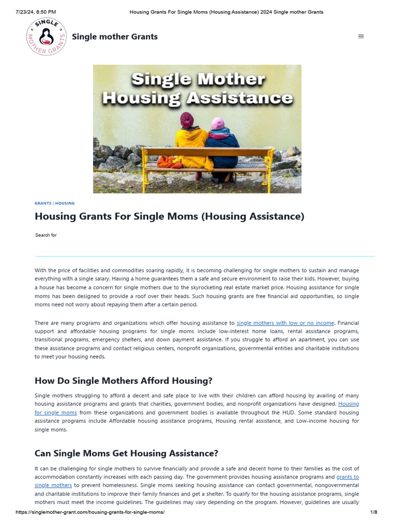 Housing Grants For Single Moms (Housing Assistance) 2024 Single Mother ...