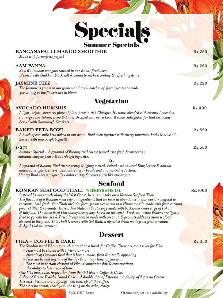 The Farm Restaurant - Menu | PDF