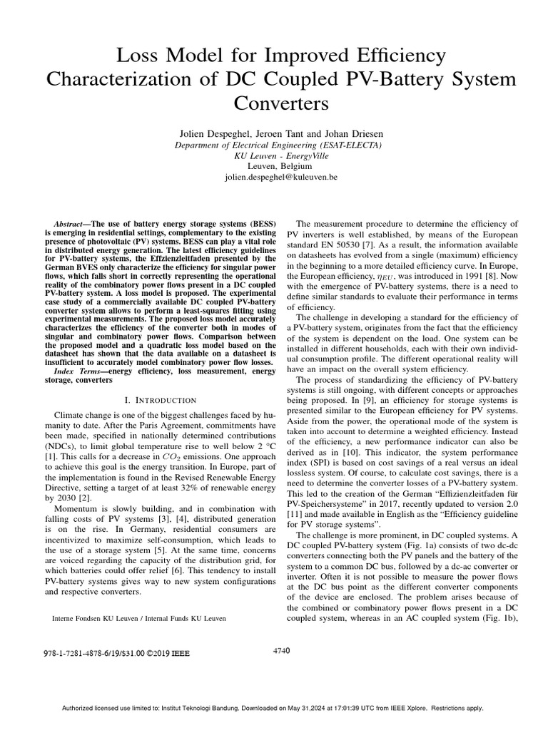 Loss Model For Improved Efficiency Characterization of DC Coupled PV-Battery System Converters ...