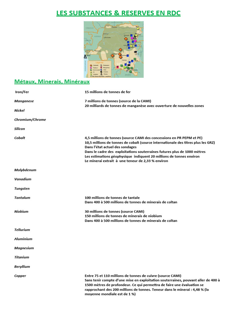 Ressources Minérales en RDC | PDF | Composés chimiques | Métal de ...