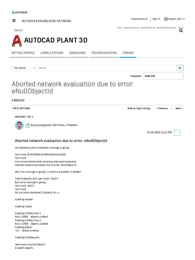 Aborted Network Evaluation Due To Error - ENullObjectId | PDF | Autodesk | Internet Forum