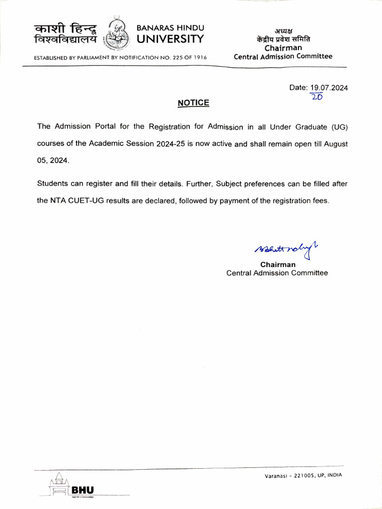 Ug Addmision Notice 2024 | PDF